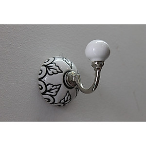 PARIJAT HANDICRAFT Hand Painted Beautifully Black & White Colored Ceramic Wall Hook Hanger Key Holder hat Clothes hangings Bath Towel Hook Hanger