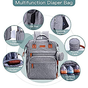 ISMGN Diaper Bag Backpack with Changing Station, Large Diaper Bag, Multifunctional Diaper Bag, Gray