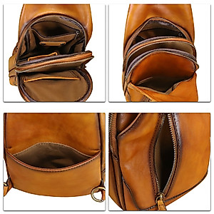 Genuine Leather Sling Bag Crossbody Purse Motorcycle Bag Handmade Hiking Daypack Retro Shoulder Backpack Vintage Chest Bag (Brown)