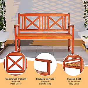 GODECOR Outdoor Wooden Garden Bench, Patio Furniture Acacia Wood Outdoor Loveseat with Armrests & Backrest, Weather Proof 2-Person Outdoor Chair for Park, Porch, Pool, Backyard