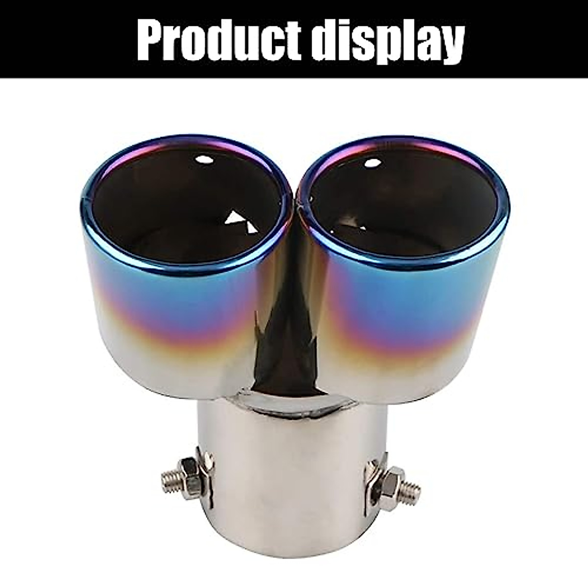 gunhunt Pack-1 Car Exhaust Pipe Flue Muffler, Double Tube Stainless Steel Exhaust Tip, Two Tailpipes Polished Exhaust Pipe, Compatible with Most Vehicles Exterior Rear Tip Pipe (Roasted Blue #Bending)