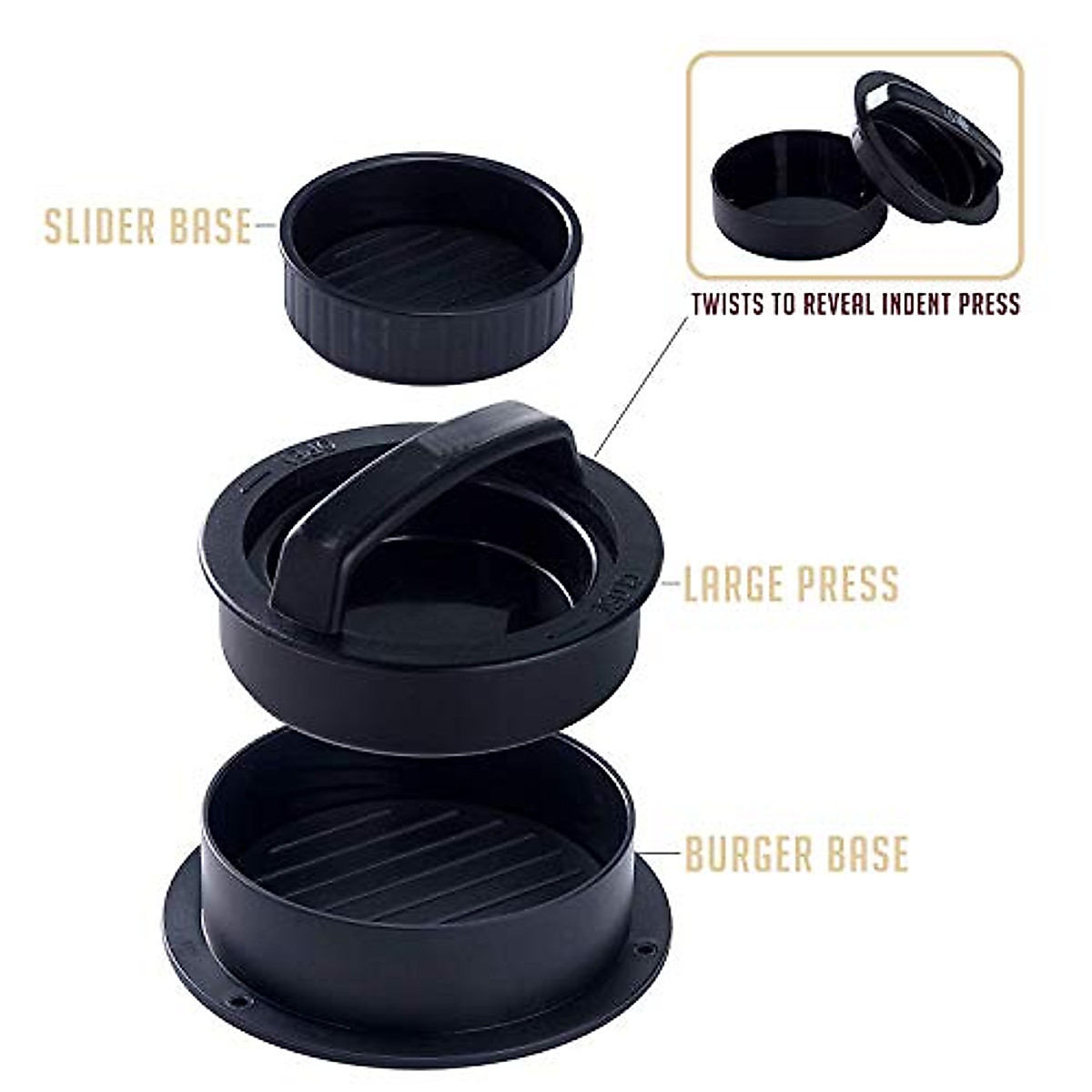 Non Stick Burger Press Patty Maker + 40 Wax Paper Discs, Easy to Use, Dishwasher Safe, Works Best for Stuffed Burgers, Sliders, Regular Beef Burger, Essential Kitchen & Grilling Accessories