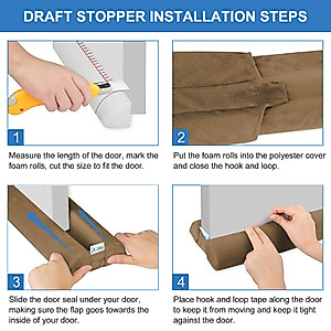 DCUINS Door Draft Stopper, 36 Inch Under Draft Guard Noise Blocker, Seal Bottom of Doors 30'' to 36'' Gap Filler up to 1.7'' Front Door Sweep, Machine Washable, Brown