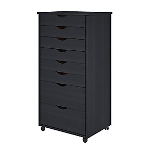 Adeptus Original Roll Cart, Solid Wood, 6+2 Drawer Extra Wide Drawers Roll Carts, Black