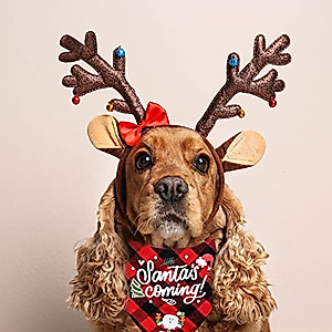 2 Pack Christmas Dog Cat Bandana Set, Holiday Buffalo Plaid Bib for Large Medium Small Puppies Pets