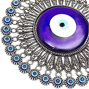 Evil Eye Wall Hanging, Turkish Amulet Decoration (Blue Glass, 5 Inches)