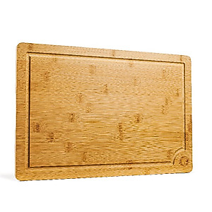 Extra Large Wooden Cutting Board | Organic Bamboo Kitchen Cutting Board | Large Charcuterie Board | Wooden Cutting Board for Meat with Juice Groove and Hidden Handles [18”x12”] | By Gourmanity Cook