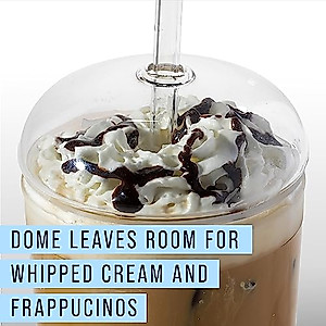 Maplefield Glass Tumbler with Dome Lid for Frappes, Smoothies & Iced Coffee - Dishwasher Safe Glass Tumbler with Straw - Spill-Resistant Iced Coffee Tumbler - Iced Coffee Cup - 16oz [Clear]