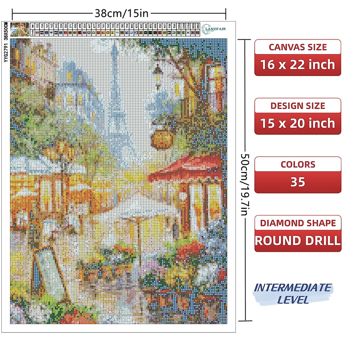 LANDFAIR Diamond Painting Kits - 15x20 inch Round Full Drill Flower Shop de Paris Diamond Art Kits for Adults