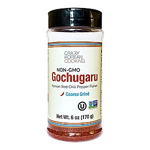 Non-GMO, Gochugaru, Kosher, Gluten Free, No additives, Korean Red Pepper Powder Flakes, Coarse Grind 6 OZ by Crazy Korean Cooking