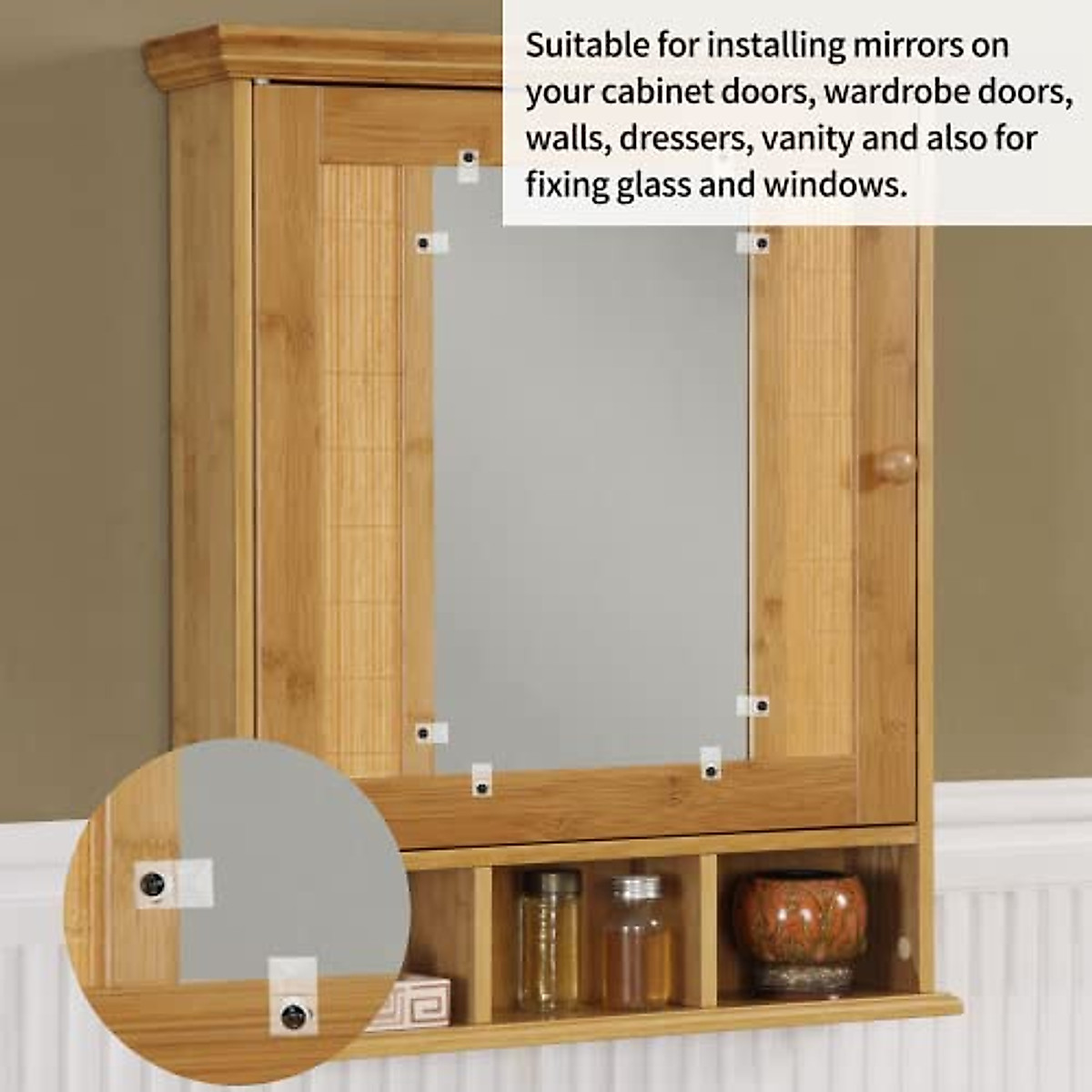 Qjaiune 20 Pack Mirror Holder Clips for Walls, Clear Retainer Clips Cabinet Glass Holder Clip, Wall Mirror Mount Kit Frameless Mirror Hanging Hardware for Vanity Mirror Window Screen (Classic Style)