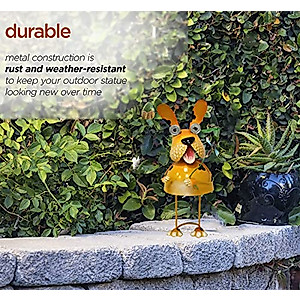 GDF Garden Dog Statues with Solar LED Lights, Luminous Eyes, Metal Yard Decor, Outdoor Whimsical Figurine Lighted Outdoor Decorations for Garden,Lawn,Porch
