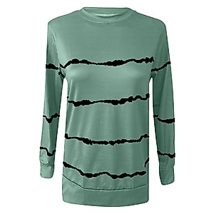 MRGIINRI Womens 2022 Fall Fashion Tops Dressy Casual Crewneck Sweatshirt Solid Striped Long Sleeve Loose Pullover Shirts A01_green