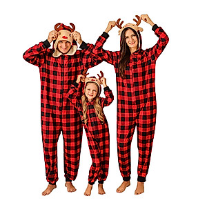 Weixinbuy Christmas Pajamas for Family 2024 Matching Sets Xmas Long Sleeve Onesie Pj Festival Party Sleepwear Jammies - Red, Women/M