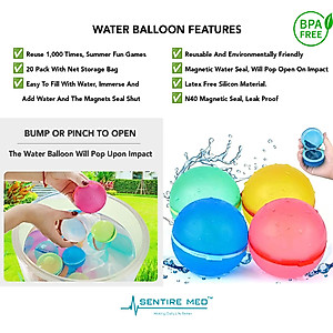 Water Balloon Balls, 20 pcs Reusable, No Latex, Splash Bomb with Net Mesh Bag, Magnetic Sealing Water Ball Bomb for Kids Adults Outdoor Activities Water Games Toy Summer Fun Party Supplies 20 pcs