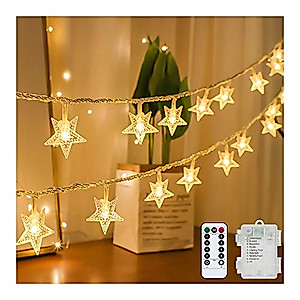 Tasodin Star String Lights Battery Operated Waterproof 40 LED 20 FT Star Fairy String Lights with Remote Control for Home, Party, Christmas, Wedding, Garden Decoration, Warm White