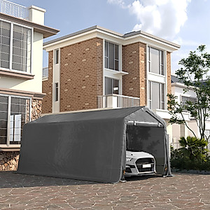 Outsunny 10' x 20' Carport Portable Garage, Heavy Duty Storage Tent, Patio Storage Shelter w/Anti-UV PE Cover and Double Zipper Doors, for Motorcycle Bike Garden Tools, Gray