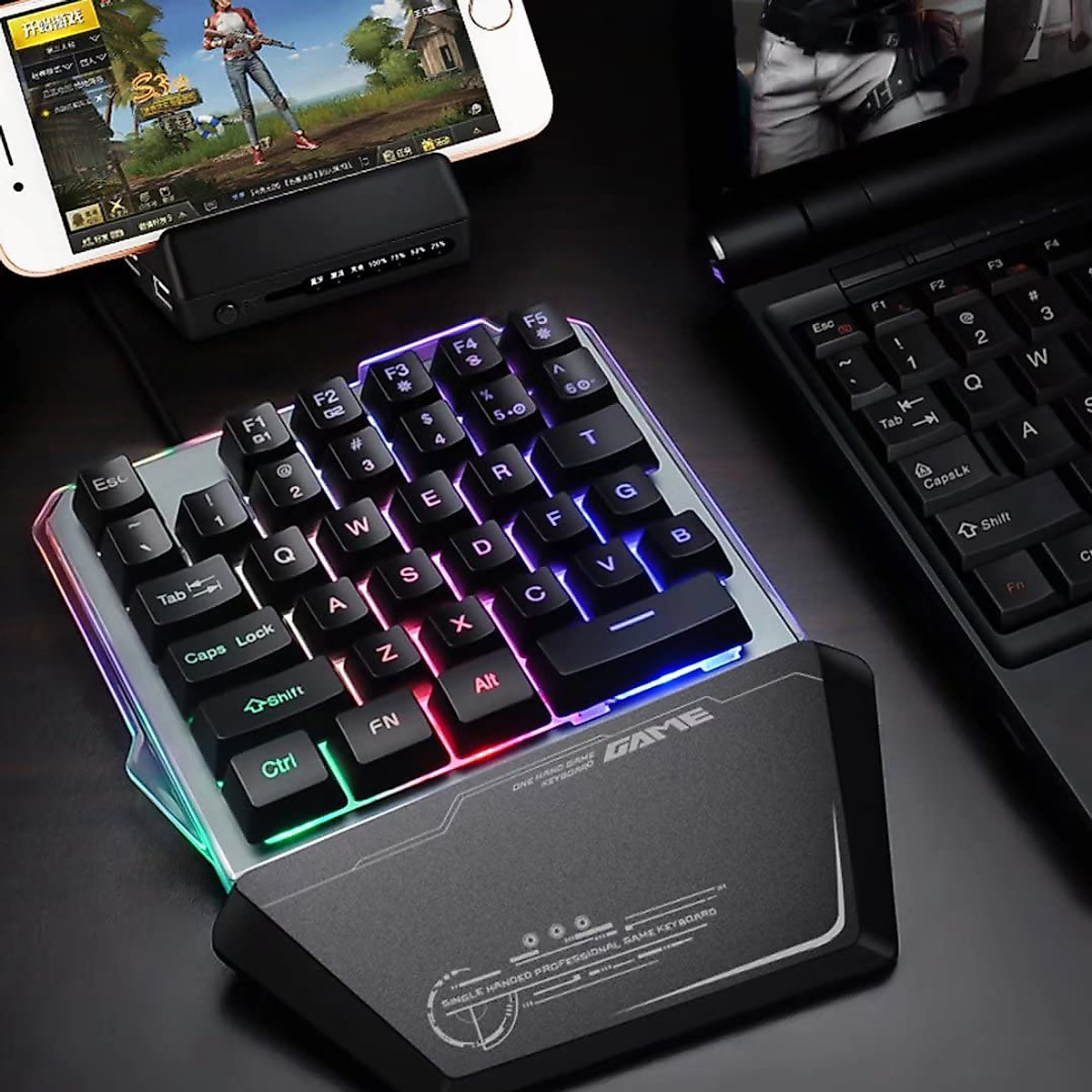 One Handed Keyboard, Jancal RGB Gaming Single-Handed Keyboard with 35 Keys for PS4/Xbox/PC, Portable Mini Left Hand Keypad RGB Backlit/Macro Definition, Wired USB Mobile Game Half Keypad