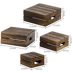 MyGift Burnt Wood Cupcake Stand, Nesting Cake Stand, Appetizer and Dessert Riser, Wooden Crate Style Storage Organizer, Set of 4
