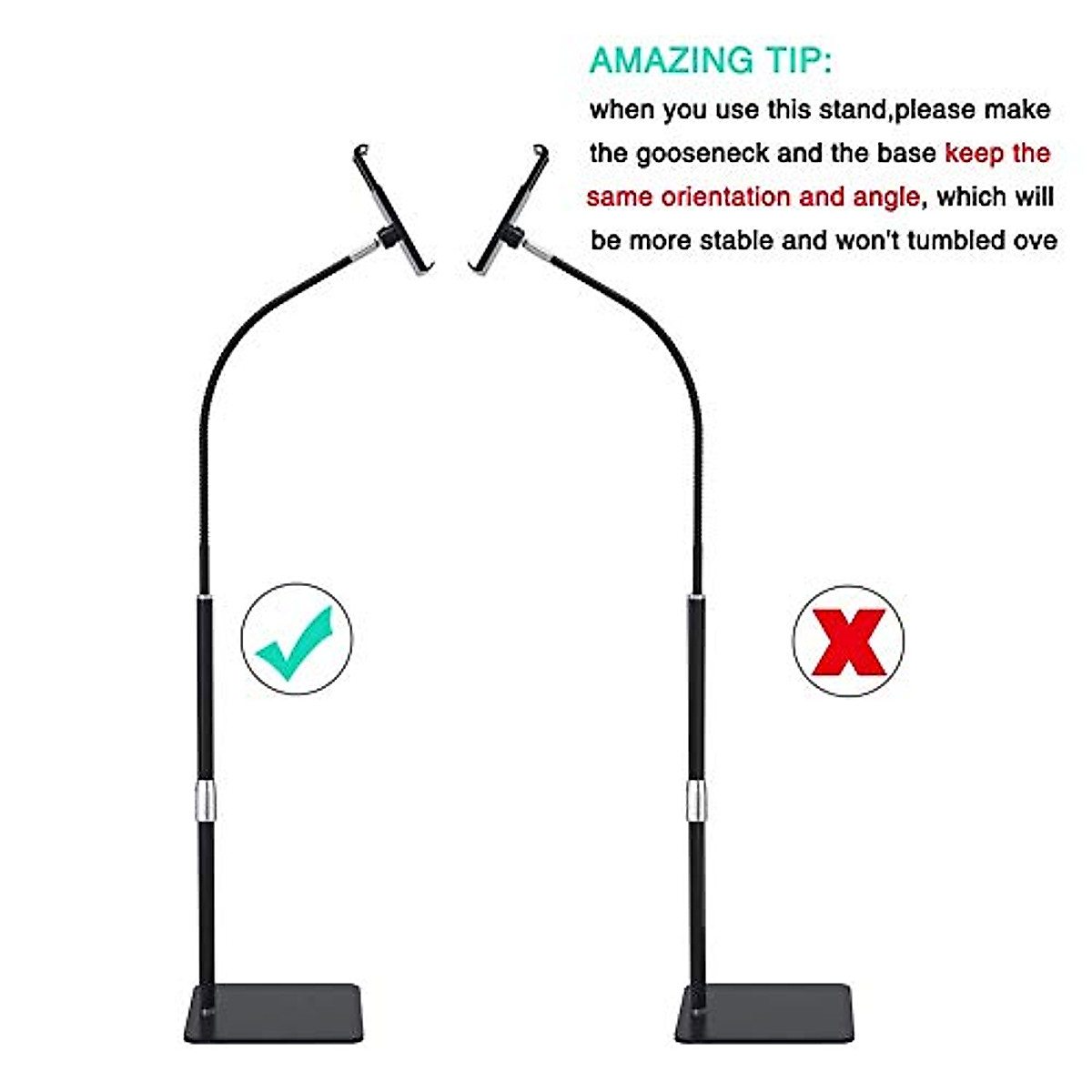 iHOMX Gooseneck Tablet Floor Stand, 360 Degree Rotating Long Arm & Vertical Adjustable Tablet Stand Holder for 4"-12.9" Device, Cell Phone,iPad,Nintendo,eBook Reader (Vertical-Black)