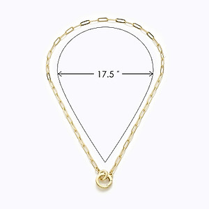 LANE WOODS Paperclip Necklace with Interlocking Circle Pendant: 14K Gold Plated Dainty Link Chain Jewelry for Women