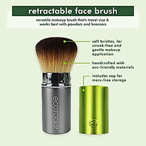 EcoTools Travel Kabuki Makeup Brush for Foundation, Blush, Bronzer, & Powder, Retractable, Green, Aluminum, Sustainable, Travel Friendly & Perfect for On The Go, 1 Count