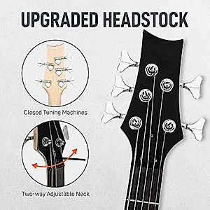 Ktaxon 5 String Electric Bass Guitar, Full Size Standard Right Handed Rosewood Fretboard Bass Kit with Gig Bag Strap Cable Wrench Tool (Earth Brown)