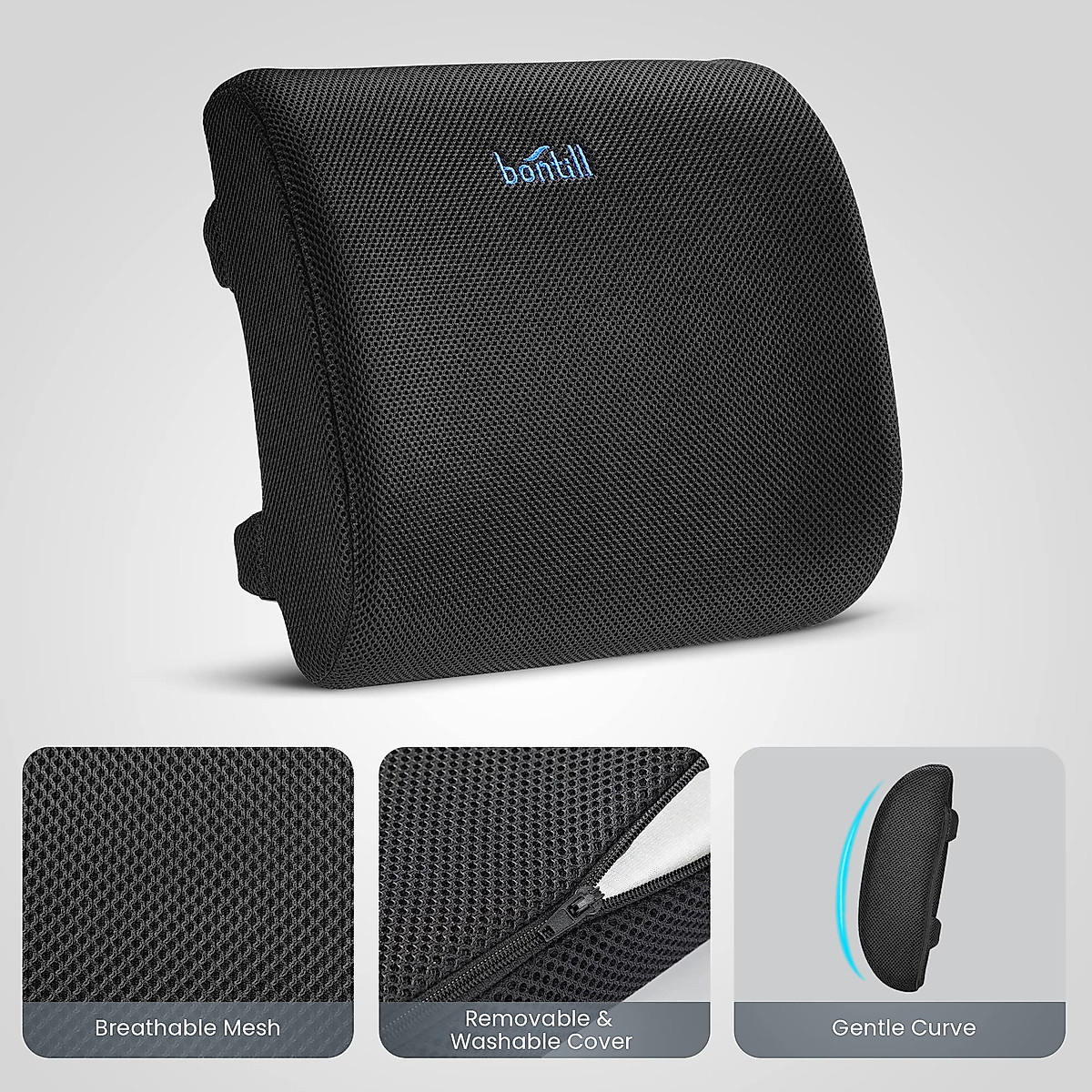 Lumbar Support Pillow for Office Chair - Improve Back Pain, Posture While Sitting - Memory Foam Cushion with Adjustable Strap for Desk/Gaming Chair, Car, Couch, Recliner