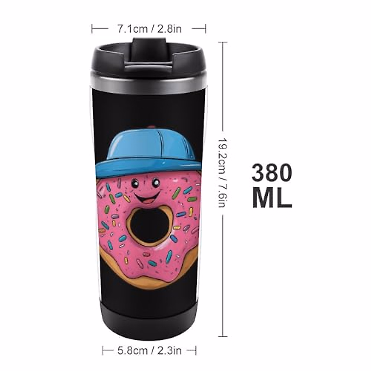 Cute Doughnut Donut Wearing Hat Travel Coffee Mug Reusable Insulated Drinking Cup with Lid for Home Outdoor Works 13 Oz