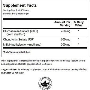 Mini-Tabs Glucosamine, Chondroitin & Msm 750/600/300 mg 360 Mini-Tabs