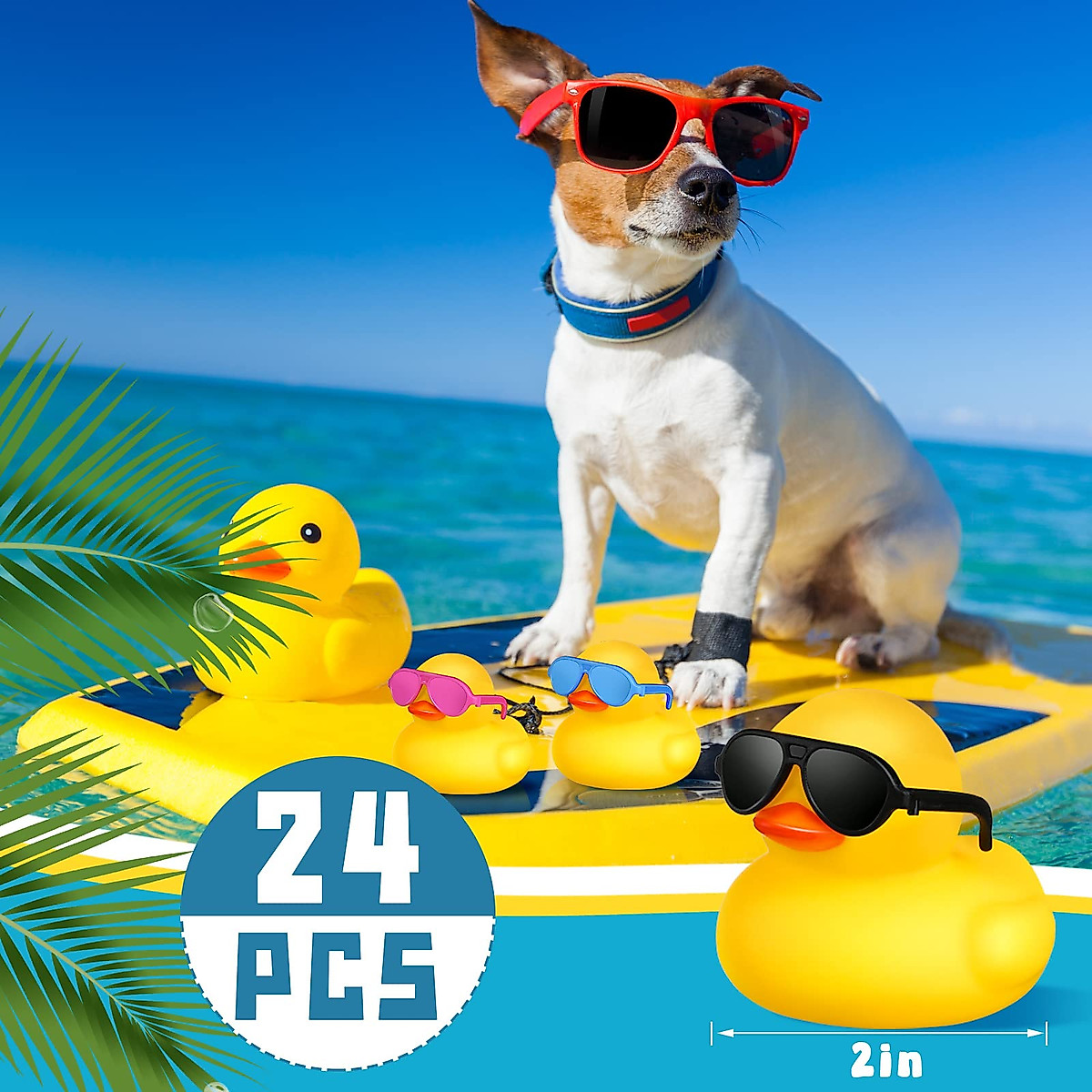 24 Pcs Mini Rubber Ducks with Sunglasses, Rubber Ducks in Bulk Valentine Duck Bathtub Toys for Cruise Valentines Kids Classroom Gift Exchange (Eyeglasses, Yellow, Blue, Pink, Black)