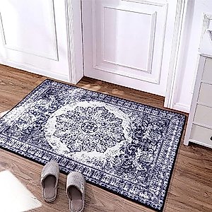 ULTSOFE Boho Area Rug, 2x3 Feet Rugs Indoor Door Mat Small Entryway Vintage Rugs for Living Room Bedroom Bathroom, Entryway Rugs Indoor Print Soft Floor Carpet, Washable Accent Rugs, Black