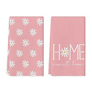 Artoid Mode Pink Home Sweet Home Flowers Summer Kitchen Towels Dish Towels, 18x26 Inch Wedding Decoration Hand Towels Set of 2