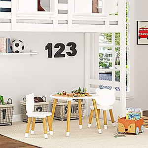 UTEX Kids Wood Table and Chair Set, Kids Play Table with 2 Chairs,3 Pieces Round Play Tablet for Toddlers, Girls, Boys,White