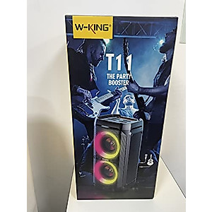 W-KING 100W Bluetooth Speakers V5.3, IPX6 Waterproof Portable Loud Speaker with Deep Bass/110dB Huge Sound/DSP, Karaoke Outdoor Boombox with Lights/Mic & Guitar Port/Echo/USB Port/EQ/Adapter Included