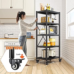 REIBII Storage Shelves for Storage Heavy Duty Shelving Unit with Wheels 5-Tier Metal Shelving Adjustable Storage Shelf Load 1160 LBS Kitchen Bathroom 23.6" W * 15.7" D * 65.4" H