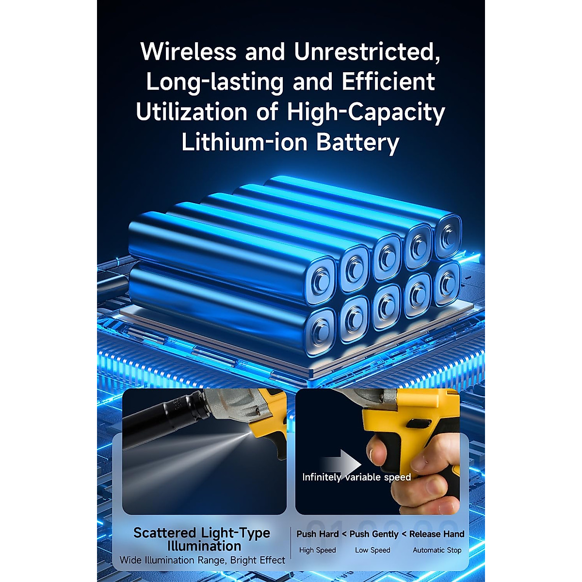 SKOVENSY Cordless Impact Wrench 258Ft-lb（350N.m）, 1/2 Impact Gun, 2 Batteries, Pistola de Impacto, with 5 Sockets, Electric Impact Driver for Car Tires and Home YELLOW