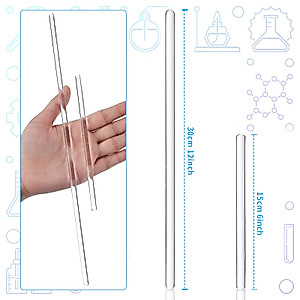 20 Glass Stirring Rods Stir Stick with Both Round Ends 12 Inch Long 7 mm Diameter and 6 Inch Long 5 mm Diameter, 10 for Each Size for Lab Kitchen Science Education and Stir Hot Cold Beverage Cocktails