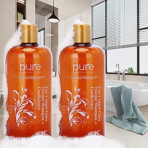 Apple Cider Vinegar 2 in 1 Shampoo and Conditioner Set. ACV Hair Shampoo for Damaged Hair. Apple Cider Vinegar Shampoo & Conditioner for Dandruff. Sulfate Free Apple Cider Shampoo Conditioner Combo