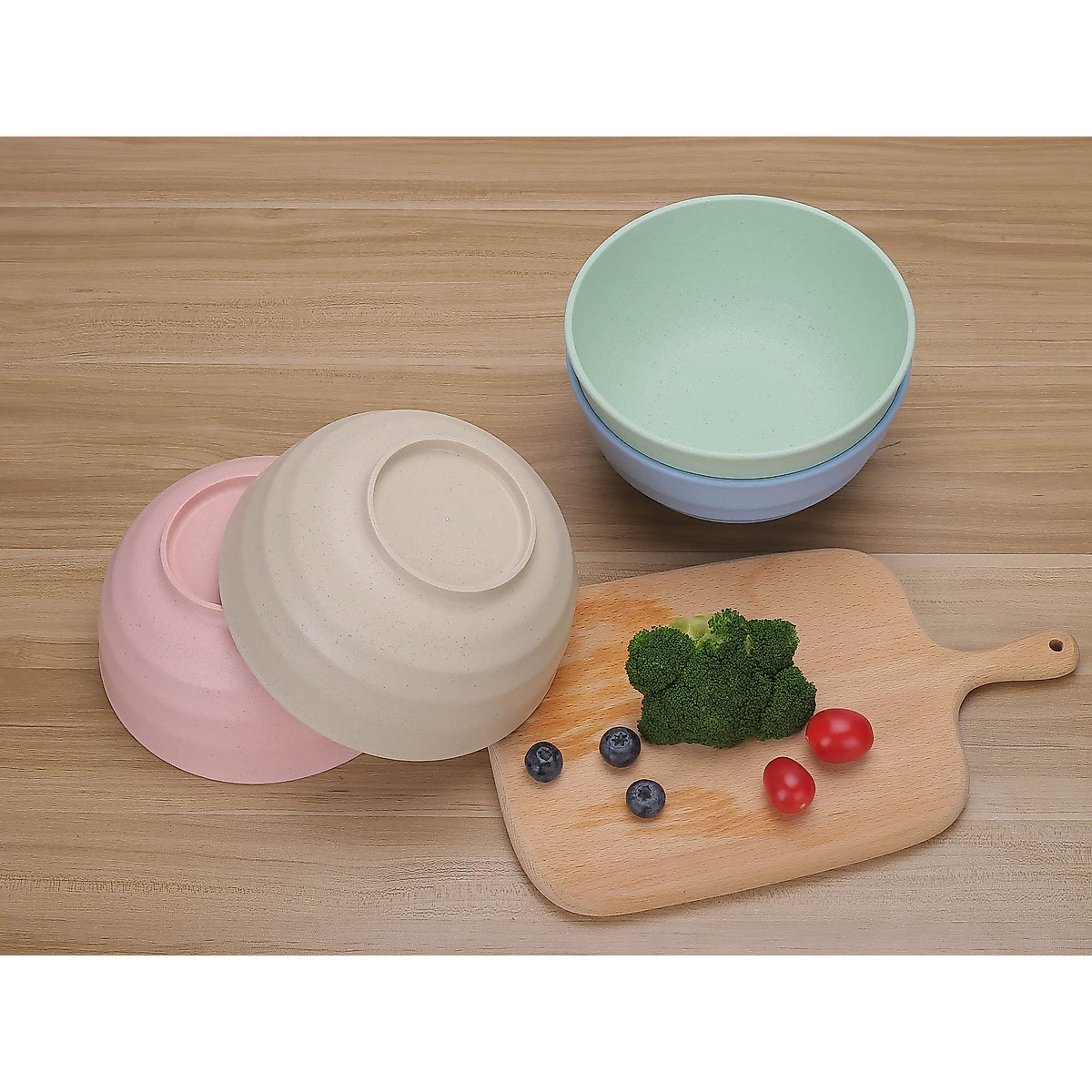 LuckyZone 60 OZ Wheat Straw Bowl Set of 4 - Large Unbreakable Cereal Bowls - Dishwasher & Microwave Safe - Serving Bowl for Salad, Soup and Popcorn - BPA Free, Healthy & Eco-Friendly (4 Pcs 60 Oz)