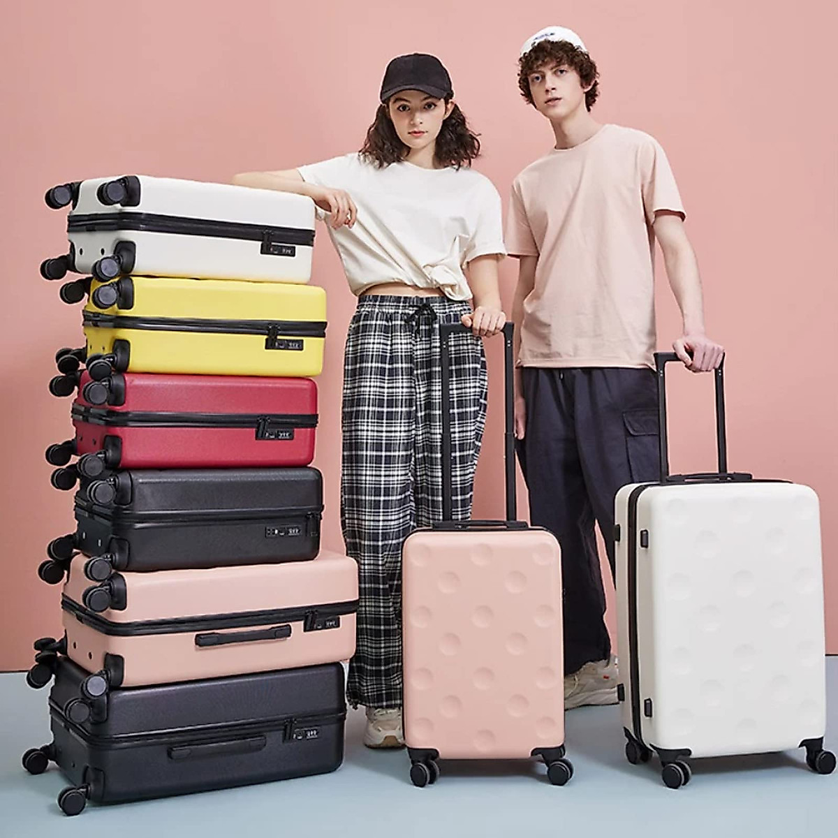 GinzaTravel 2 Piece luggage sets PC Hardside Lightweight Suitcase with 4 Universal Wheels TSA Lock Carry-on suitcase 2026inch (Pink(Circle), 2-Piece Set(20/26))