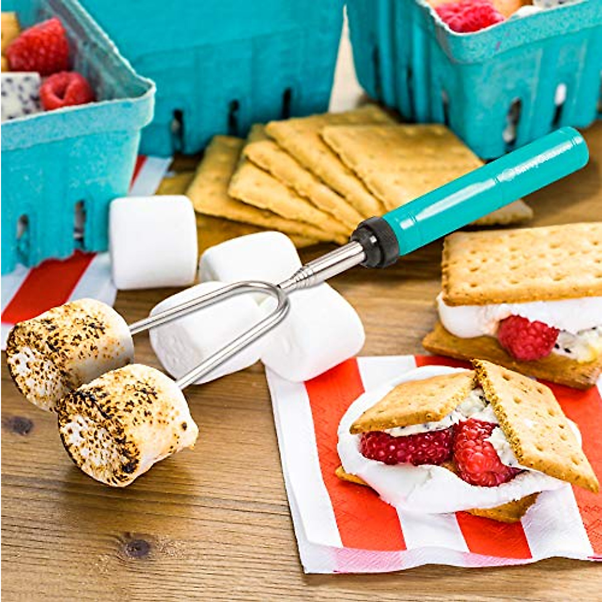 Marshmallow Roasting Sticks - Telescoping Smores Skewers and Hot Dog Forks - Perfect for Outdoor Cooking, Campfires & Fire Pits - with Carrying Case (4 Pack)