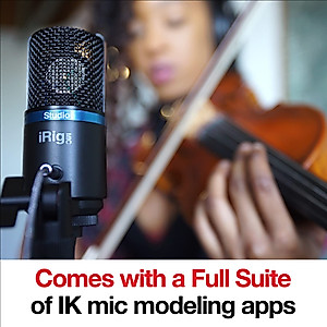 IK Multimedia iRig Mic Studio Compact Digital Recording 1" Capsule Condenser Microphone, 24-bit 48Khz converters, Headphone Output and Tabletop Stand for iPhone, iPad, Android, Mac PC
