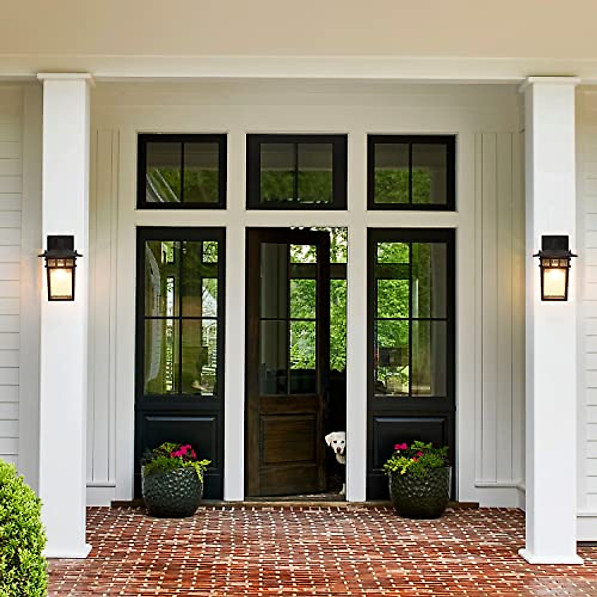 Smeike Outdoor Wall Lantern, Exterior Lighting Fixtures Wall Mount, 2 Pack Black Outdoor Sconce with Seeded Glass, Exterior Porch/Patio Lights for House Front Door Garage