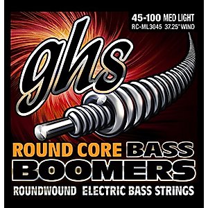 GHS Strings RC-ML3045 Round Core Bass Boomers, 4-Set, Medium Light Gauge, 45-100, (37.25" winding)