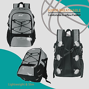 WOLT | Basketball Backpack Large Sports Bag with Separate Ball Holder & Shoes Compartment, Gifts for Basketball, Soccer, Volleyball, Swim, Gym, Travel (Light Grey)