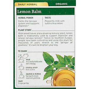 Traditional Medicinals Organic Lemon Balm Herbal Tea, Calming and Supports Digestion, (Pack of 1) - 16 Tea Bags