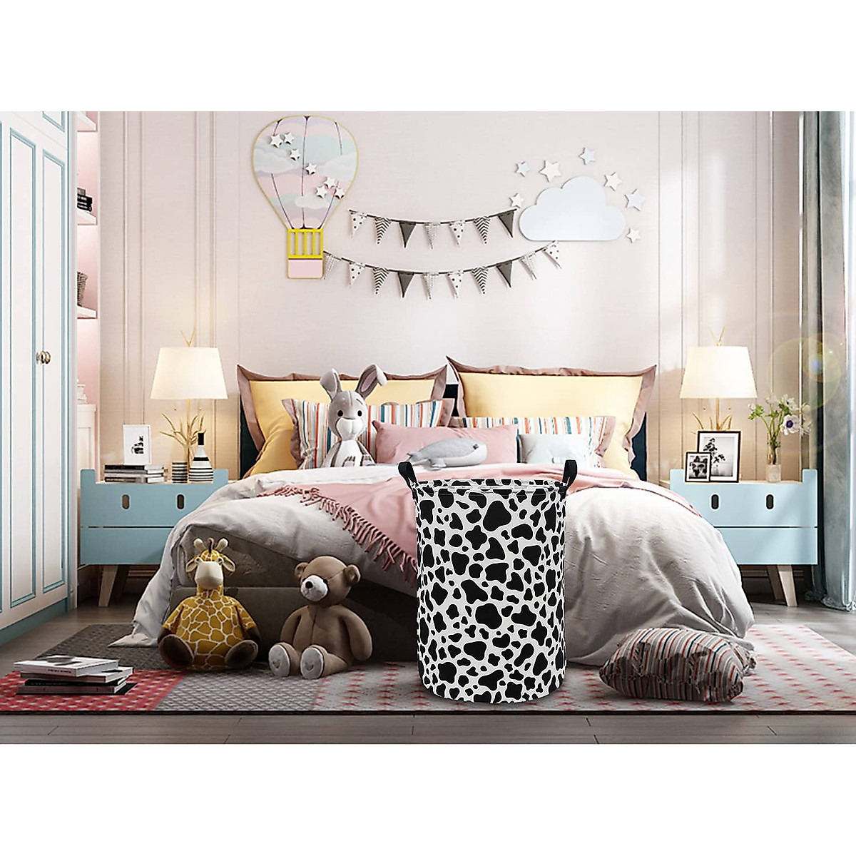 NTAOHAMPER Cow Laundry Basket,Collapsible Baby Nursery Hamper,Waterproof Kids Toys Storage Bin with Handles for Bedroom,Room Decor,Gift Basket(Cow Stria)