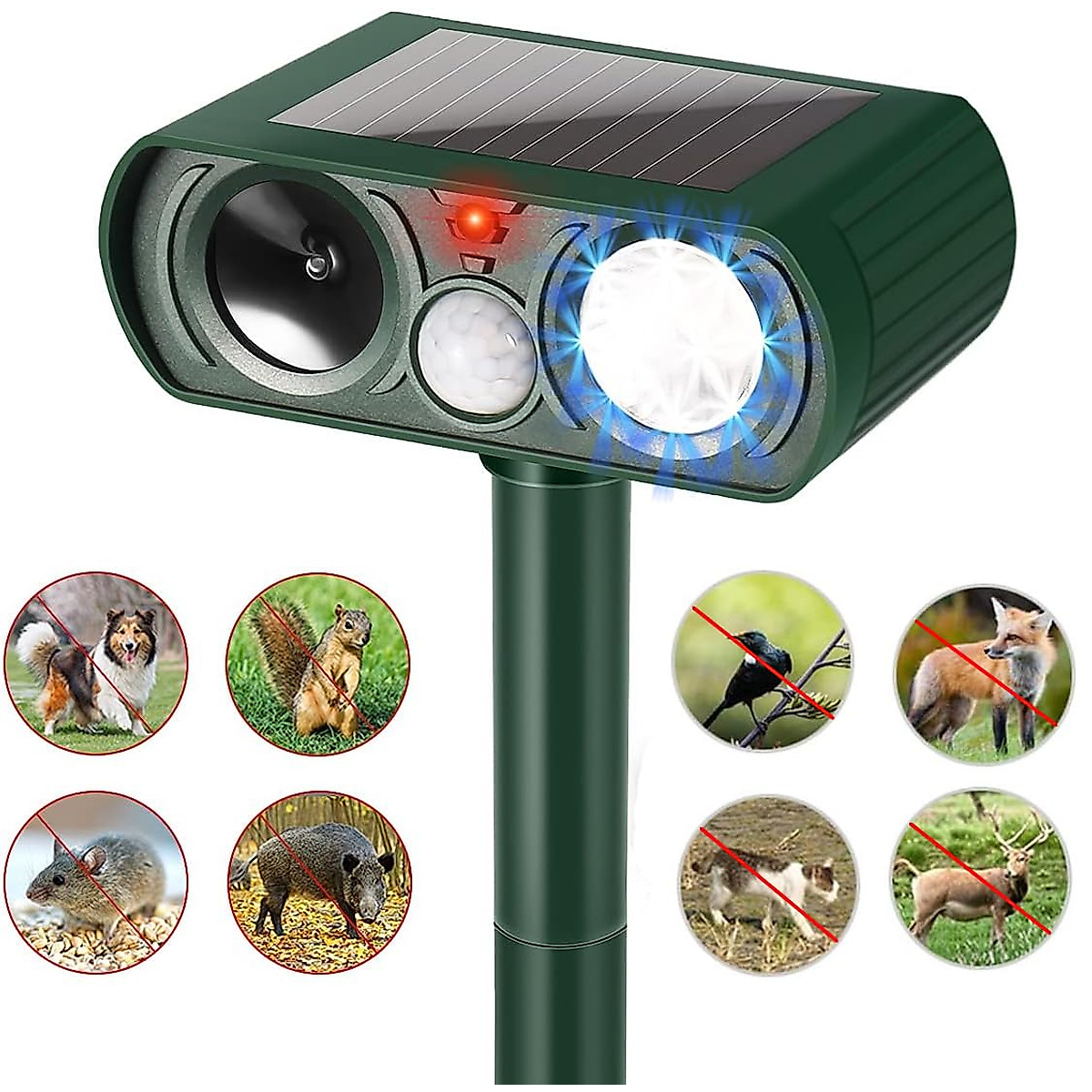 Animal Repellent Solar Powered Ultrasonic Animal Repellent Motion Sensor and Flashing Light Outdoor Weatherproof Farm Garden Lawn for Cat Dog Coyote Bird Skunk Snake Raccoon Rabbit Squirrel (1 Pack)
