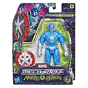 Marvel Avengers Mech Strike Monster Hunters Captain America Toy, 6-Inch-Scale Action Figure with Accessory, Toys for Kids Ages 4 and Up